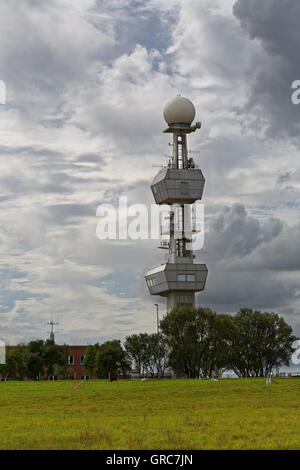 Knock Lighthouse with the radar and radio tower of the Ems traffic ...