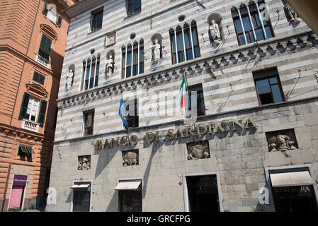 The waterfront buildings and sights in Genoa Italy with dockside ...