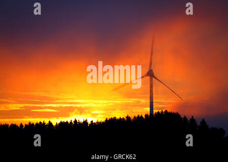 Sunset, wind power plants, clouds, Suedergellersen, Samtgemeinde ...