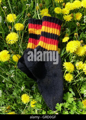 Handmade Woolen Socks In The Colours Of Germany Stock Photo - Alamy