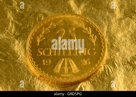 25 Austrian Schilling Gold Coin With Golden Background Stock Photo - Alamy