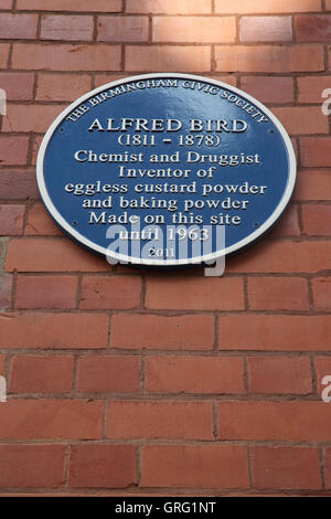 Blue plaque in Digbeth for Alfred Bird who invented custard powder ...
