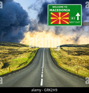 MACEDONIA road sign against clear blue sky Stock Photo - Alamy