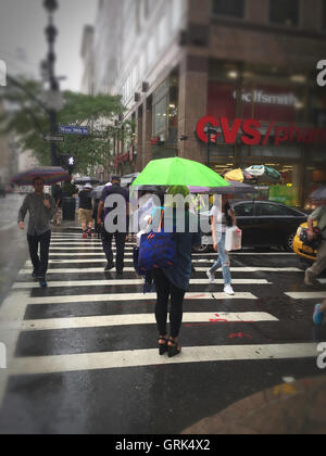 Activity under Brollies on Fifth Avenue during Rainstorm, New York City ...