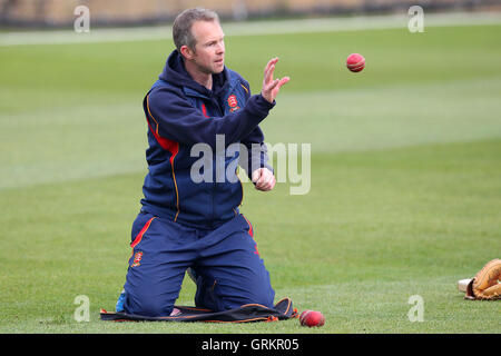Essex CCC 2nd XI coach Barry Hyam looks on during the warm up Stock ...