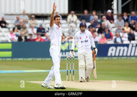 England bowler Steven Finn appeals during the Tri-Series One Day ...