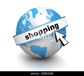 Shopping cart with Earth globe, online shopping concept, 3D rendering ...