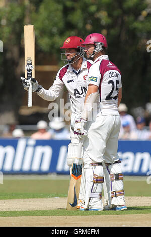 Steven Crook of Northants celebrates a half-century, 50 runs for his ...