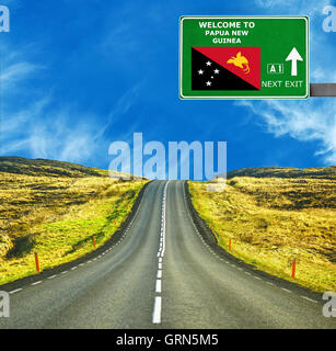 Welcome to Papua New Guinea flag with passport stamp Stock Photo - Alamy