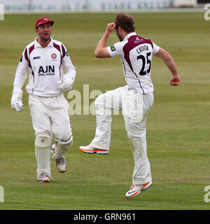 Steven Crook of Northants claims the wicket of Mark Pettini and ...