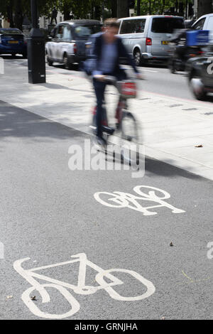 A cyclist on London's new, fully segregated north-south cycle super ...