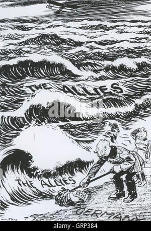 WW1 British Propaganda Cartoon showing a scene of German hospital huts ...