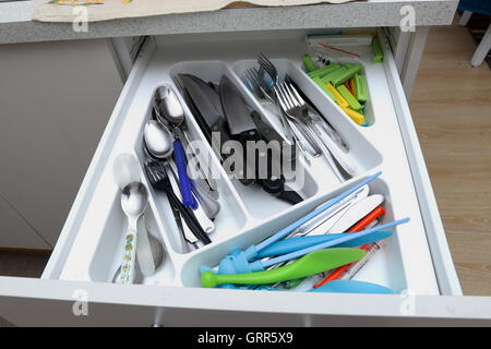 Kitchen utensil cutlery drawer organizer tray with simple set of tools ...