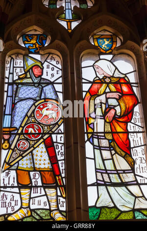 Stained glass windows of Cardiff Castle; Cardiff, Wales Stock Photo - Alamy