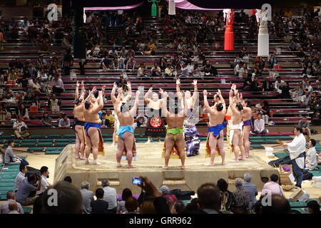 Sumo tournament in Ryogoku kokugikan stadium,Tokyo city, Japan Stock ...