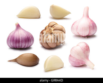 Set of Peeled separated garlic cloves is isolated on white background ...