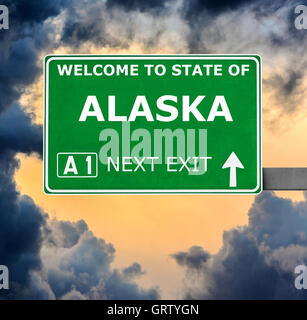 Welcome to Alaska billboard against clouds Stock Photo - Alamy