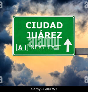 CIUDAD JUAREZ road sign against clear blue sky Stock Photo - Alamy