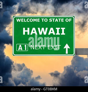 Welcome to Hawaii road sign with blue sky Stock Photo - Alamy