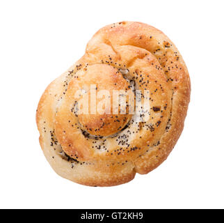 Poppy seeds baked roll bun isolated on white background Stock Photo - Alamy
