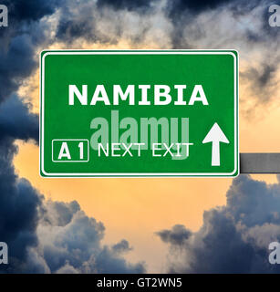 Namibia road sign against clear blue sky Stock Photo - Alamy
