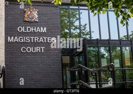The front entrance of Oldham Magistrates Court Stock Photo - Alamy