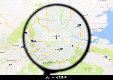 Map of London on Google Maps under a magnifying glass. London is the ...