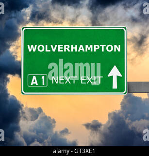 WOLVERHAMPTON road sign against clear blue sky Stock Photo - Alamy