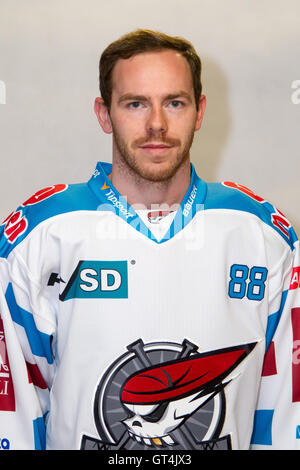 Hockey player of team Pirati Chomutov Stepan Hrebejk poses for ...