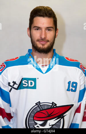 Hockey player of team Pirati Chomutov Stepan Hrebejk poses for ...