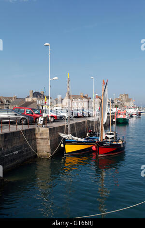 Traditional sailing fishing boats at Barfleur Normandy, France Stock ...