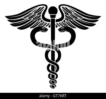 Caduceus medical symbol with the two snakes becoming a human DNA double ...