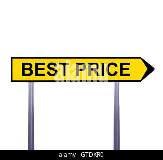 Yellow road sign with price and quality word Stock Photo - Alamy