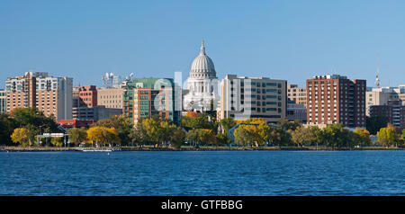Downtown skyline of Madison, the capital city of Wisconsin, USA. After ...
