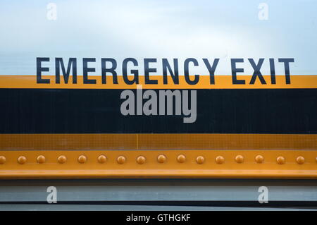 School bus and emergency exit sign on rear of vehicle Vancouver island ...