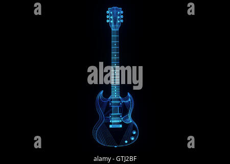 3D Guitar in Hologram Wireframe Style. Nice 3D Rendering Stock Photo ...
