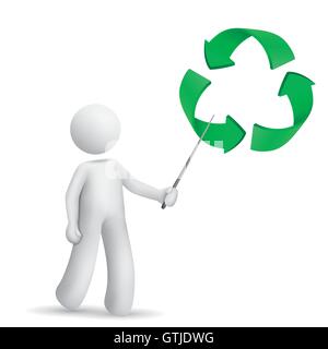 3d man is explaining the recycling symbol isolated white background ...