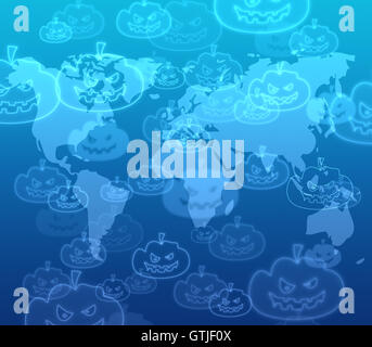 Pumpkin button on world map background Stock Photo - Alamy