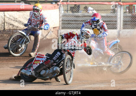 Heat 9: Webster (white), Hopwood (falling), Mason (red) and Sarjeant ...