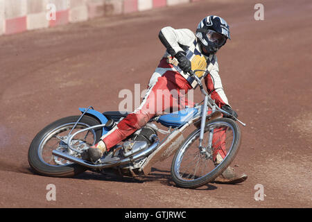 Hackney speedway legend Barry Thomas leads out the Hawks on the parade ...
