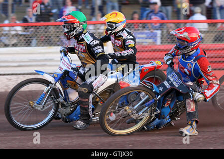Heat 11: Joonas Davidsson (red), Simon Stead (green) and Oliver Allen ...