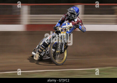 Heat 10: Kim Nilsson of Lakeside celebrates a 5-1 with a wheelie ...