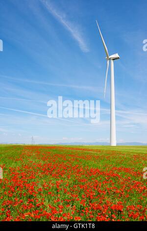 Windmills for electric power production, Huesca province, Aragon in ...