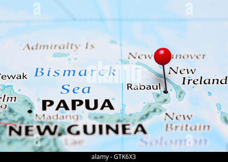 Rabaul pinned on a map of Papua New Guinea Stock Photo - Alamy