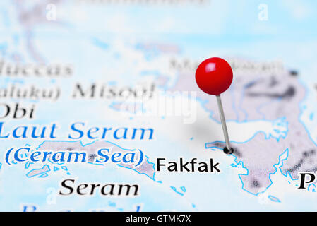 Fakfak pinned on a map of Indonesia Stock Photo - Alamy