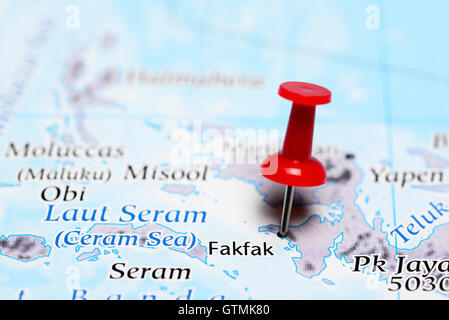 Fakfak pinned on a map of Indonesia Stock Photo - Alamy