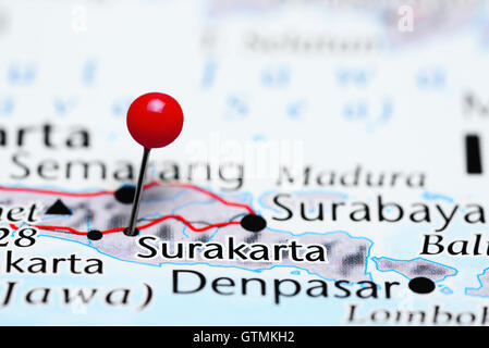 Surakarta pinned on a map of Indonesia Stock Photo - Alamy