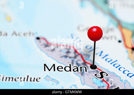 Medan pinned on a map of Asia Stock Photo - Alamy