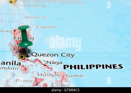 Quezon City pinned on a map of Philippines Stock Photo - Alamy