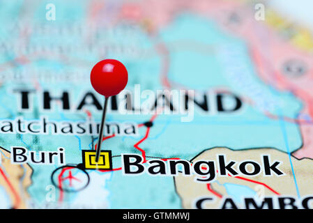 World map with a close up of Bangkok, Thailand in focus Stock Photo - Alamy